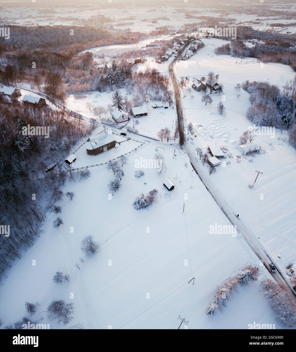 Poland, Subcarpathia, Odrzykon, Aerial view of village in winter Stock ...