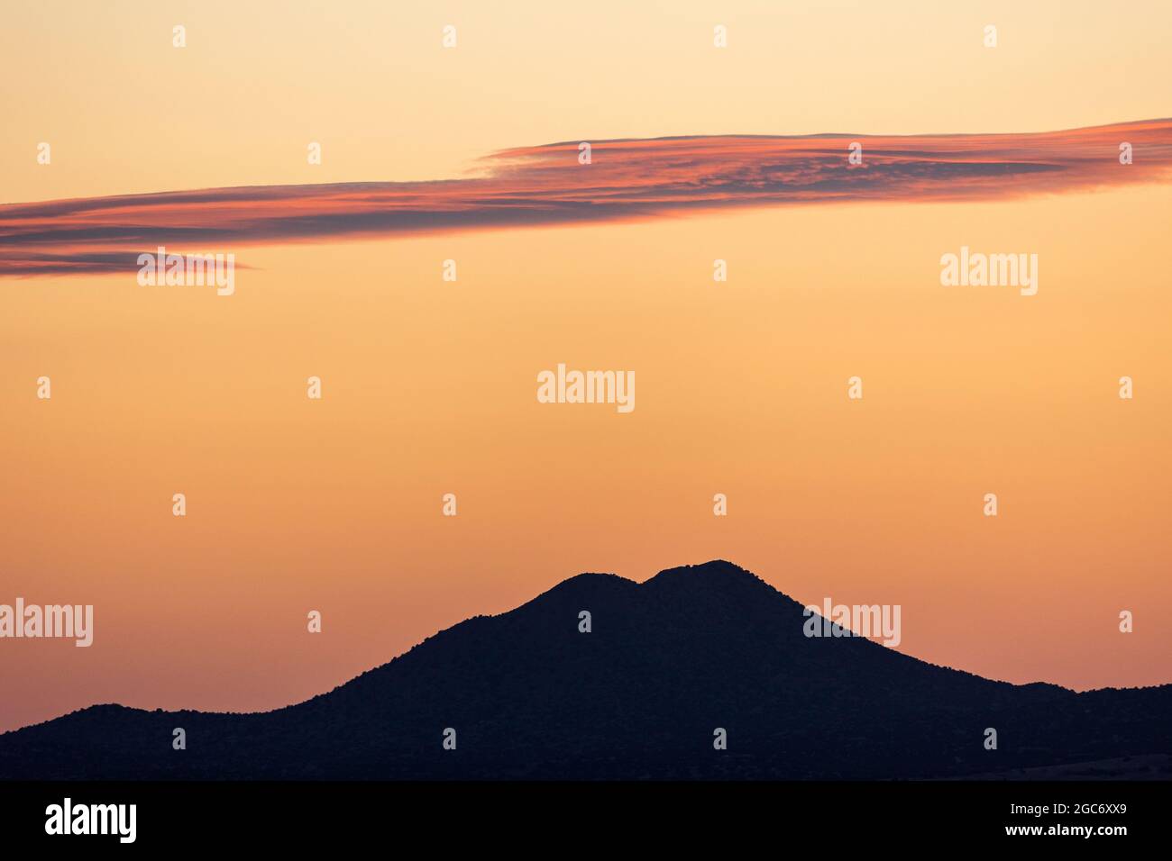 Usa, New Mexico, Santa Fe, El Dorado, Sunset sky over landscape with ...