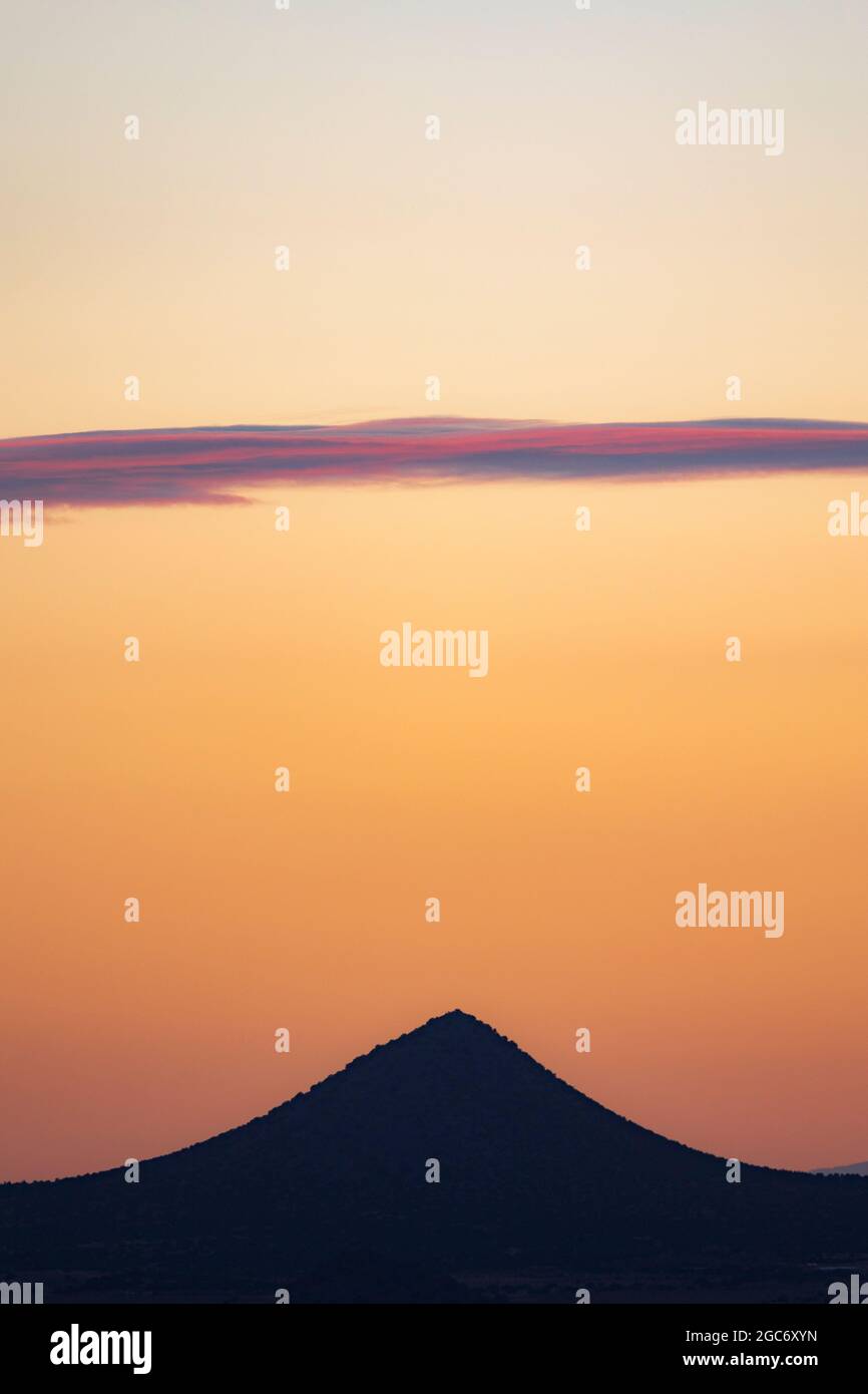 Usa, New Mexico, Santa Fe, El Dorado, Sunset sky over landscape with ...