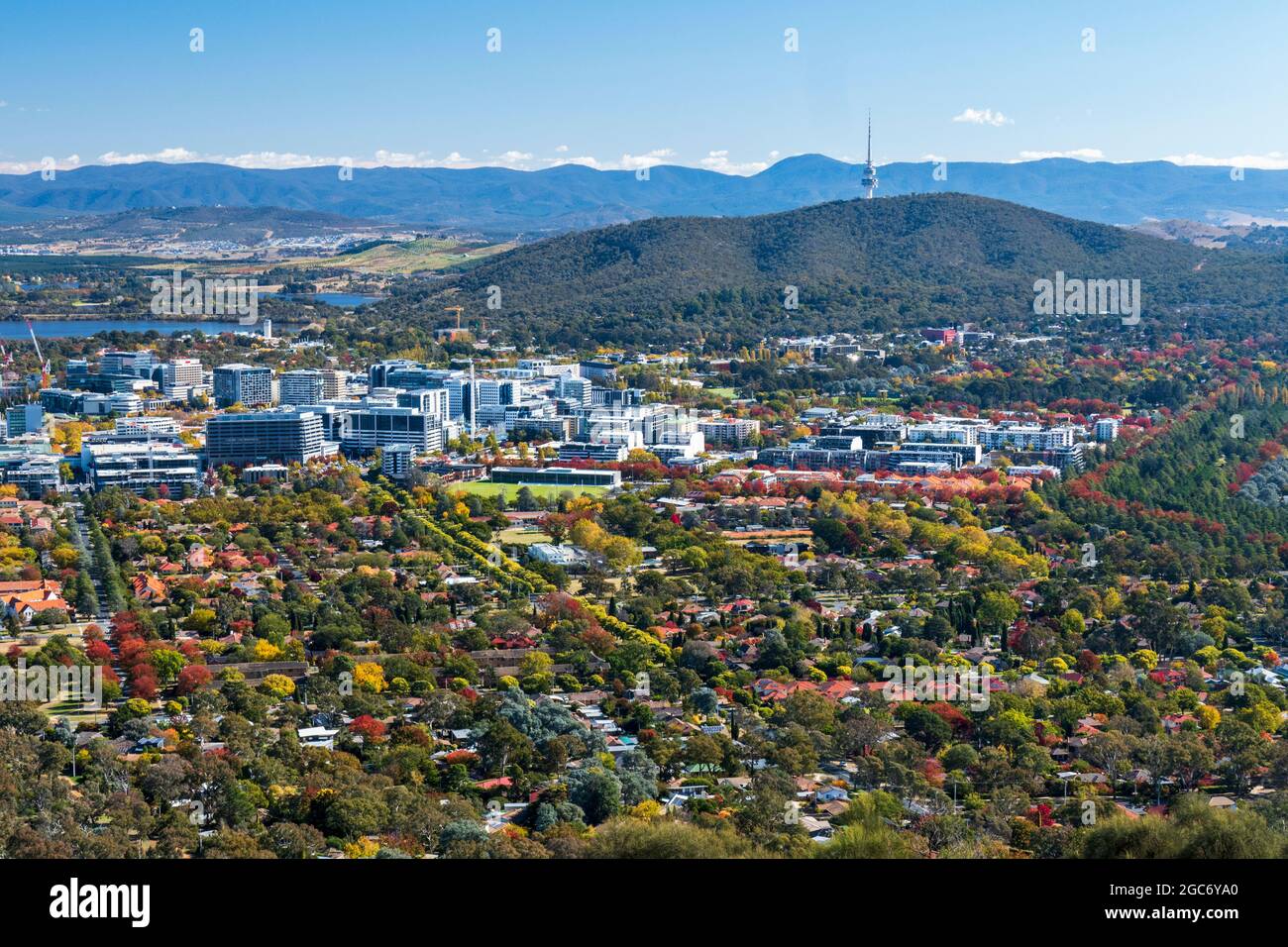 Australia, Australian Capital Territory, Canberra, Cityscape in green ...