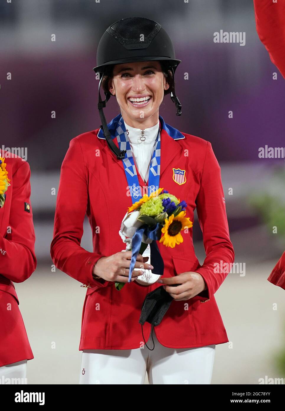 Jessica Springsteen of the USA with a silver medal following the ...