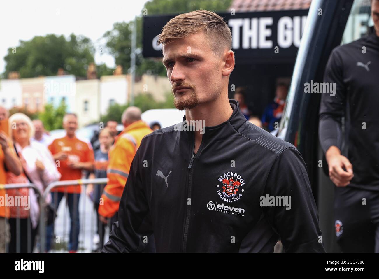 Callum Connolly #2 of Blackpool arrives at Ashton Gate Stock Photo - Alamy