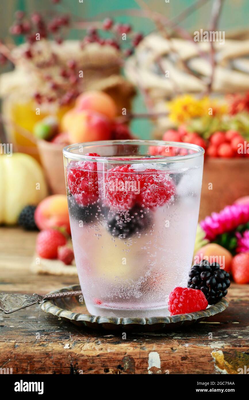 Homemade fruit lemonade with icecubes. Party drink Stock Photo - Alamy
