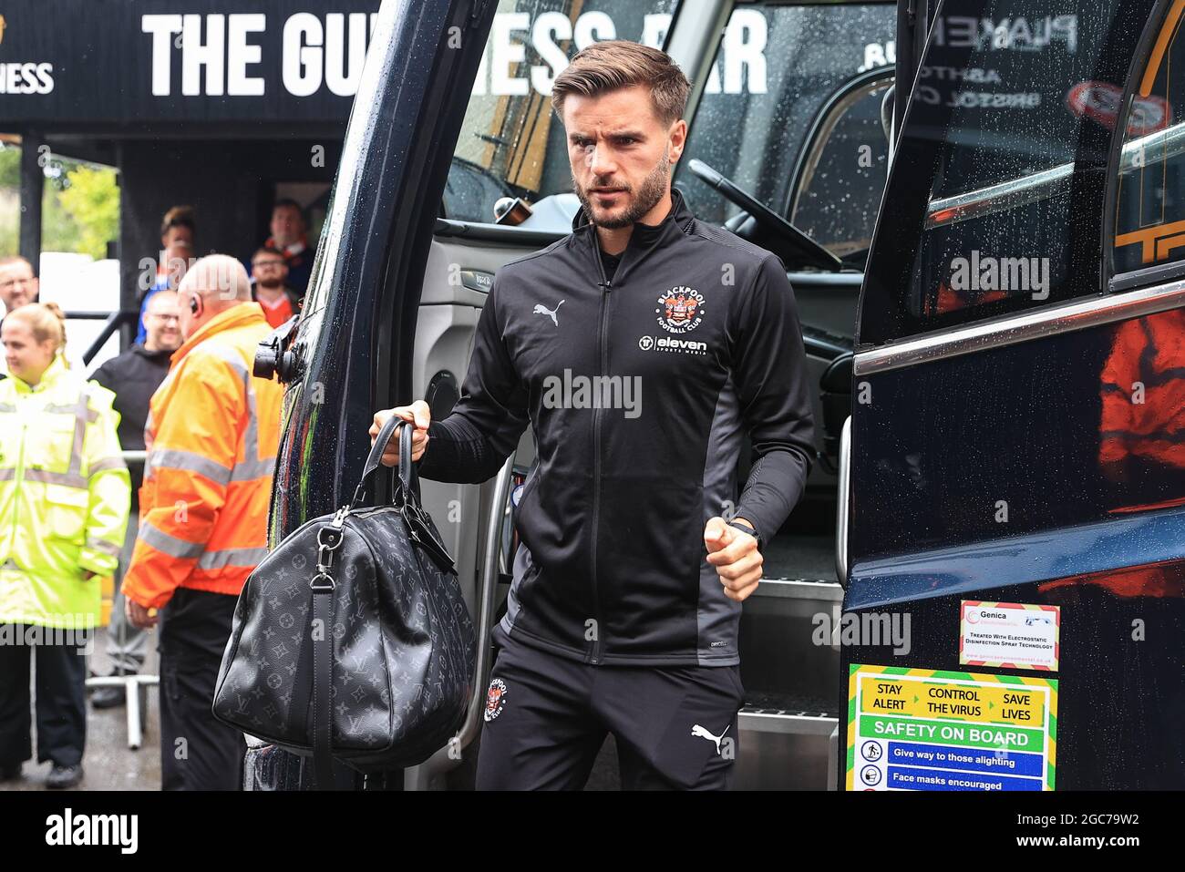 Luke Garbutt #29 of Blackpool arrives at Ashton Gate Stock Photo - Alamy