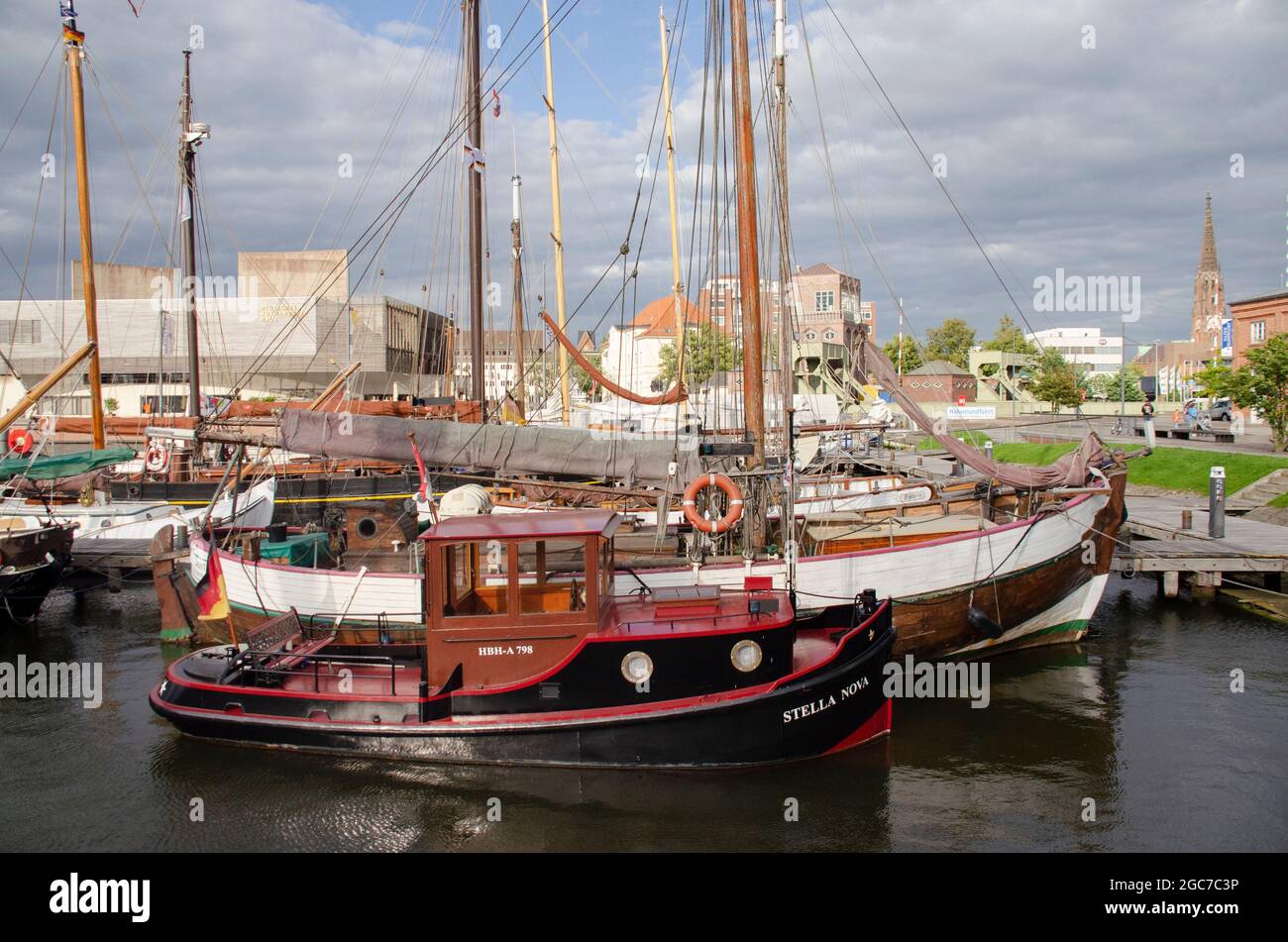 Bremerhaven August 2019: The port with ships in the background Stock ...