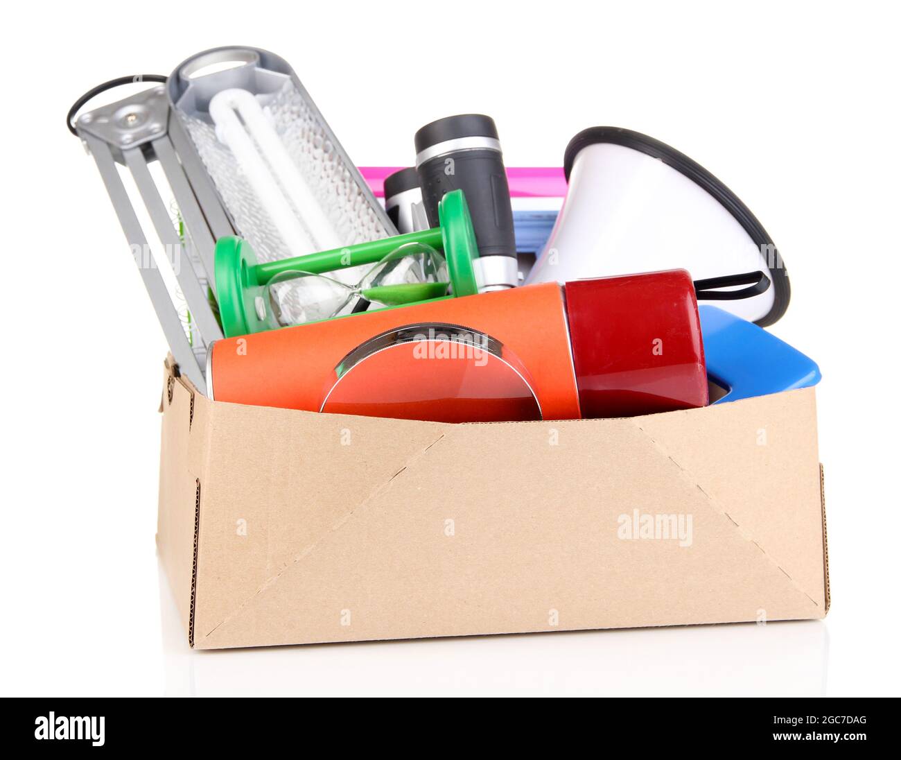 Personal property in carton isolated on white Stock Photo - Alamy