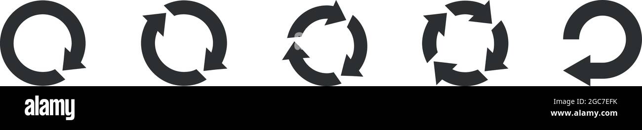 Set of circle arrows rotating on white background. Refresh, reload, recycle, loop rotation sign ...