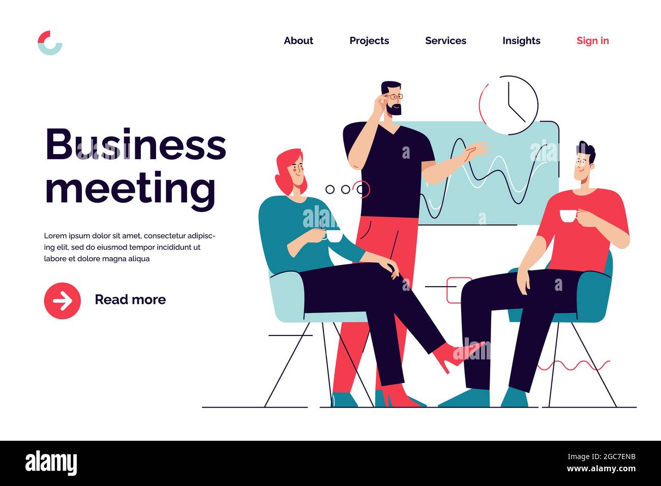 Business concept flat style outline vector illustration on the subject ...