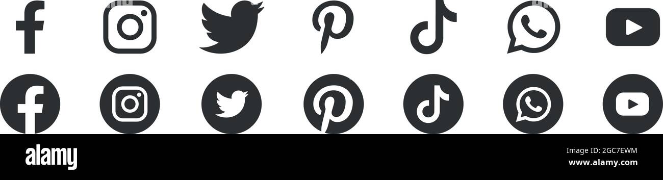 Round social media icons or social network logos flat vector icon set collection for apps and ...