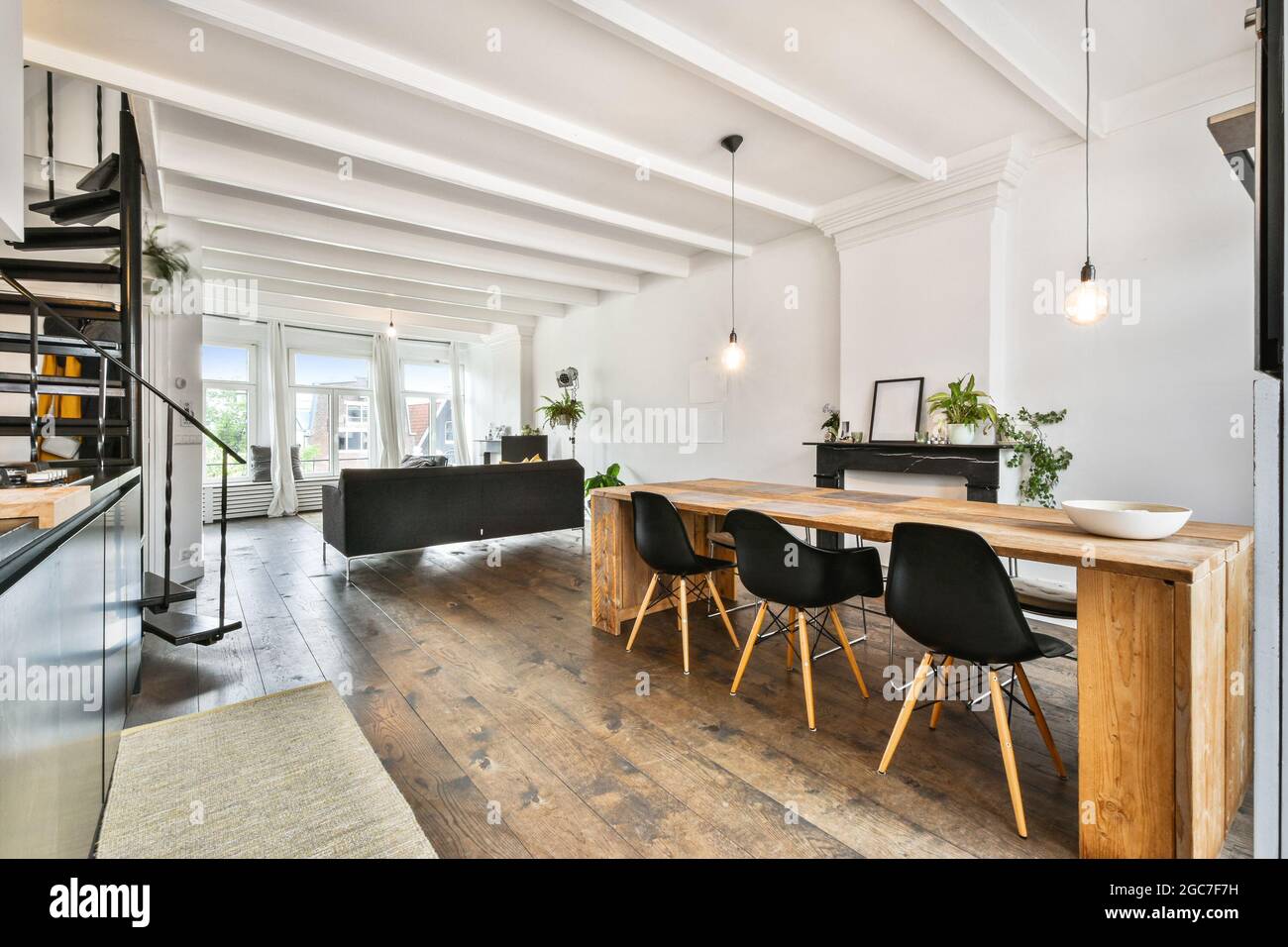 Interior of a beautiful modern house, the dining area Stock Photo - Alamy