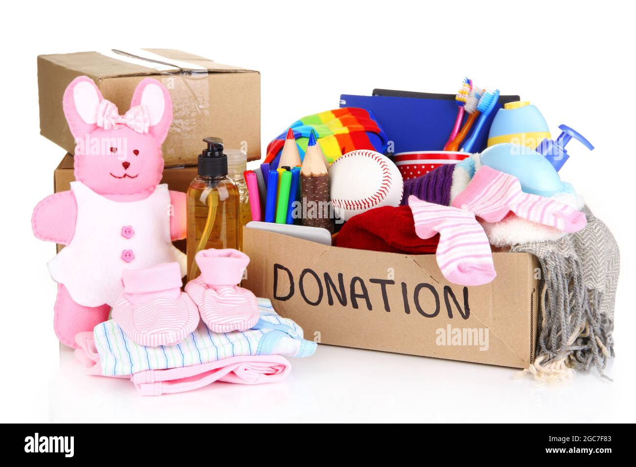 Donation box isolated on white Stock Photo - Alamy