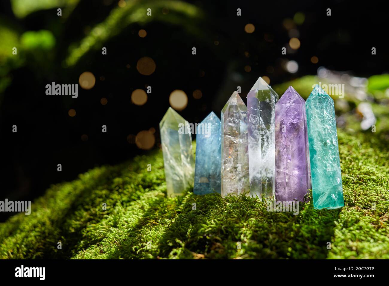 Gemstones minerals on mysterious nature background. Magic Rock for ...
