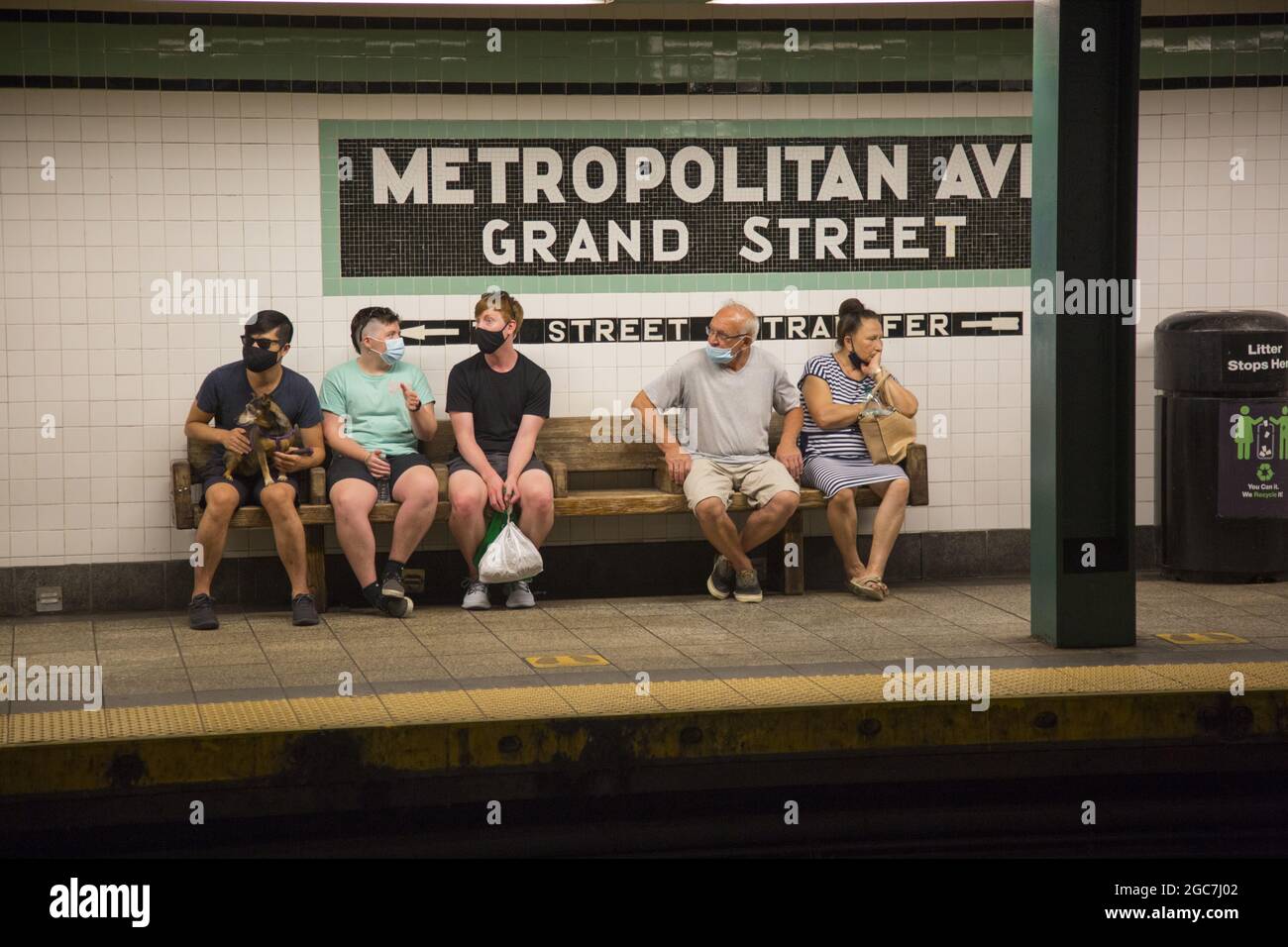 G train subway station at Metropolitan Avenue in the Williamsburg neighborhood of Brooklyn, NY ...