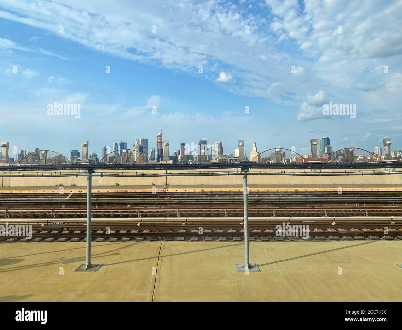 Brooklyn downtown skyline on the horizon seen from the elevated F & G ...