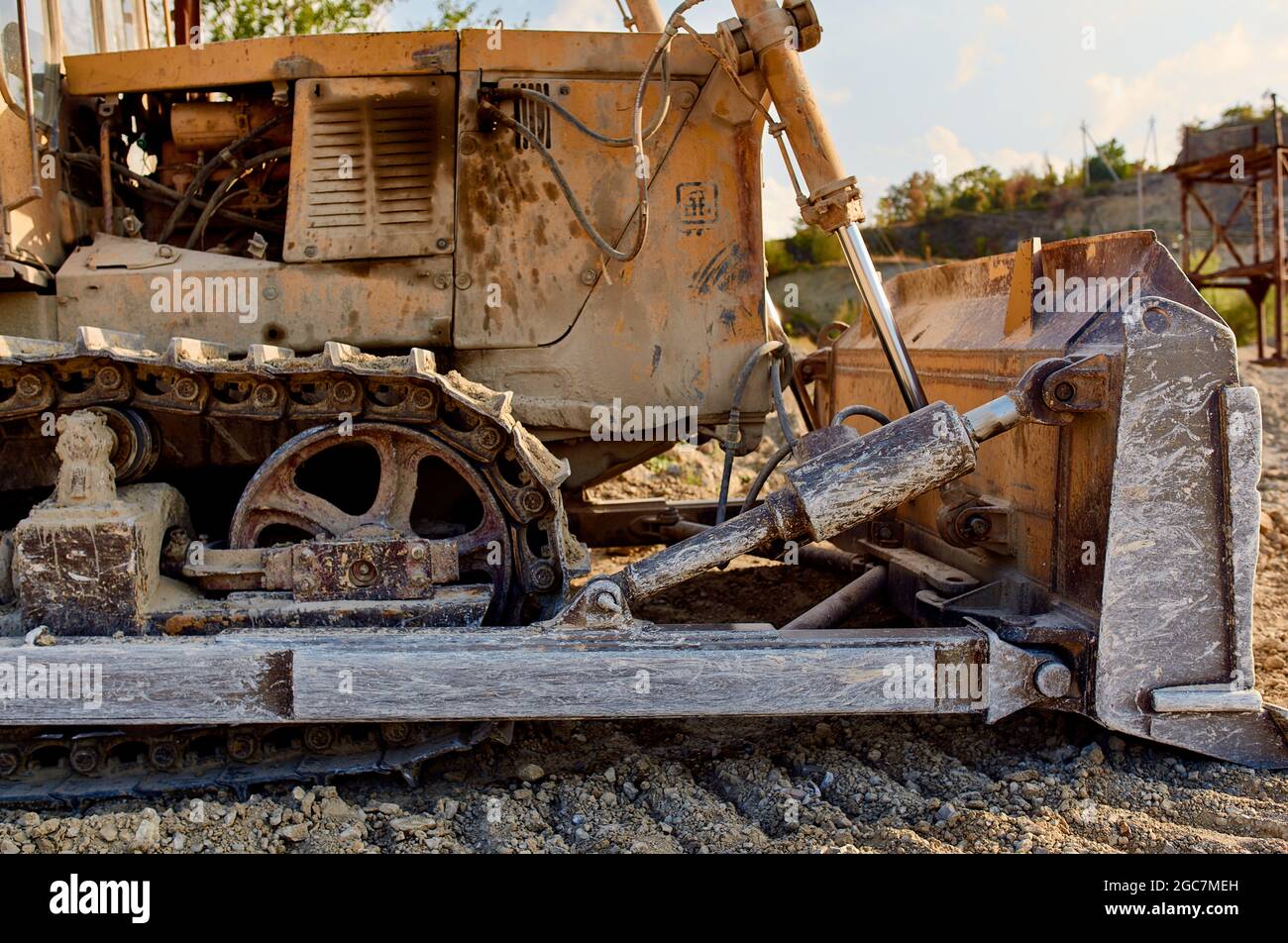 bulldozer industrial area geology work construction Stock Photo - Alamy