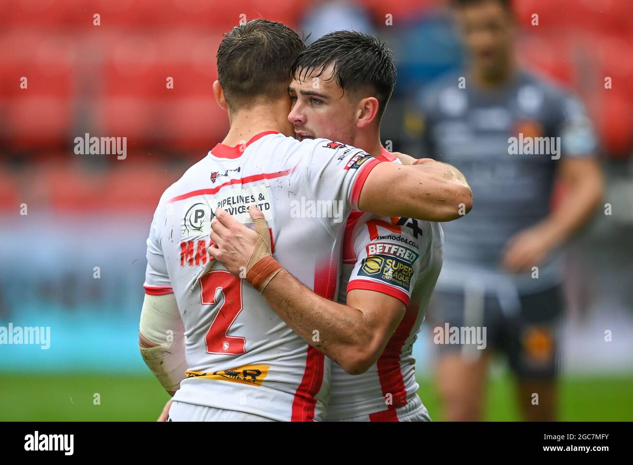 Lewis Dodd (21) of St Helens celebrates his try Stock Photo - Alamy