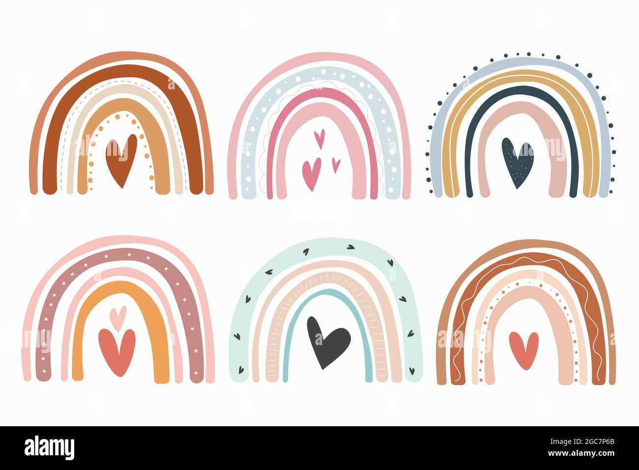 Collection of hand drawn boho rainbows in pastel colors illustration ...