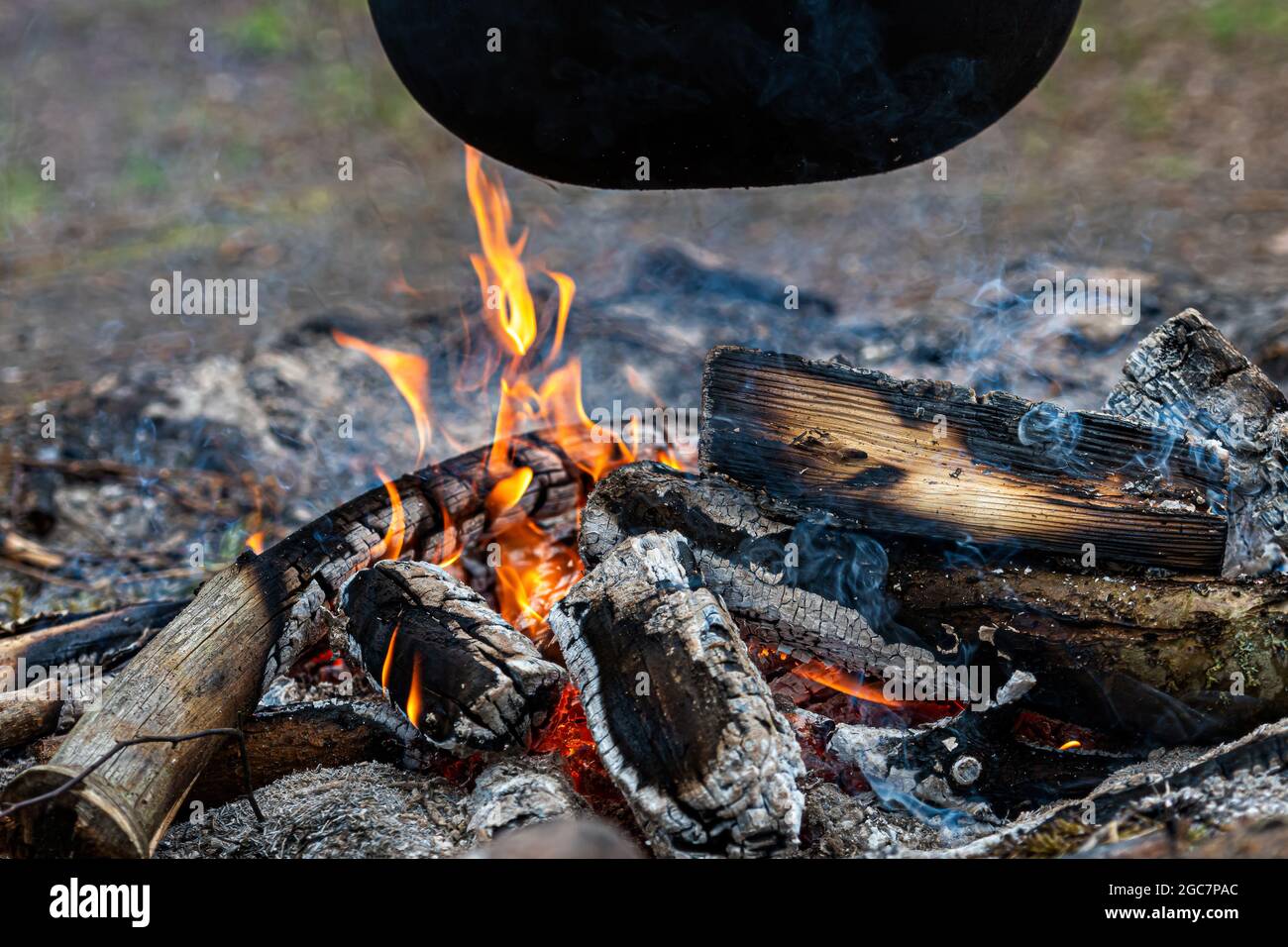 burning firewood, glowing logs, fire and flames closeup photo, burning ...