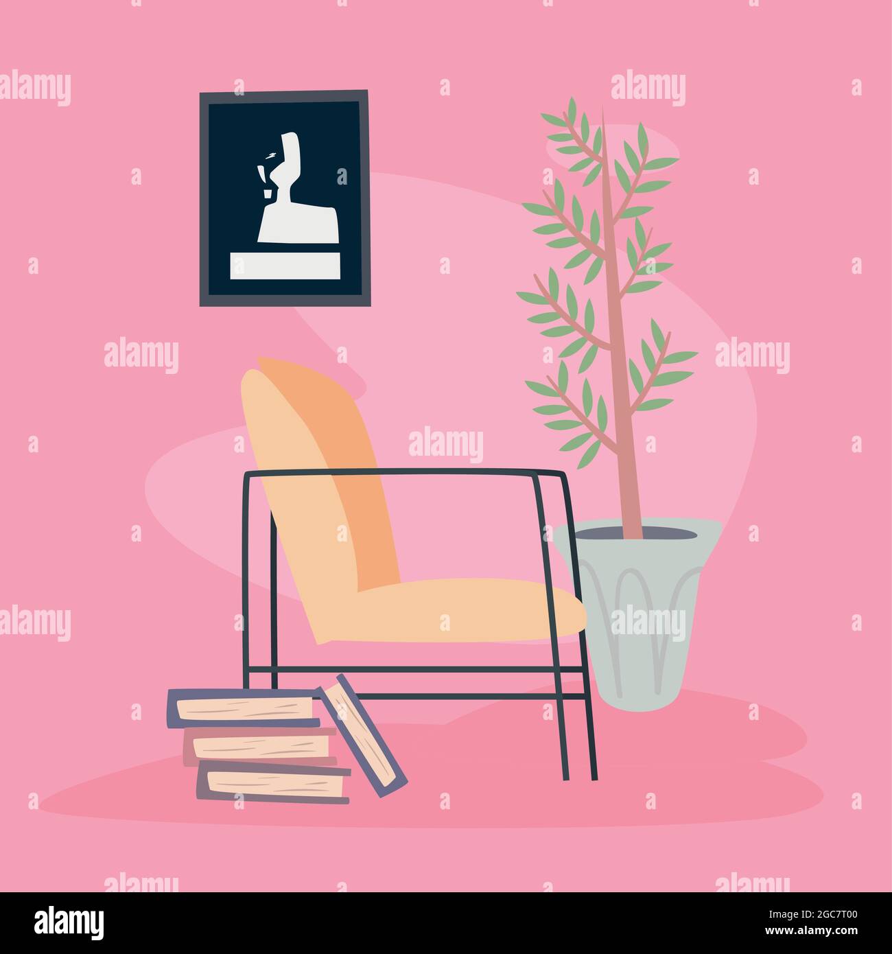 sofa and books home scene Stock Vector Image & Art - Alamy