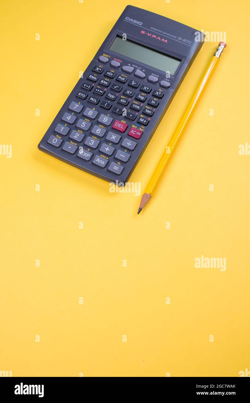 COMO, ITALY - Jul 31, 2021: A scientific calculator and pencil isolated ...
