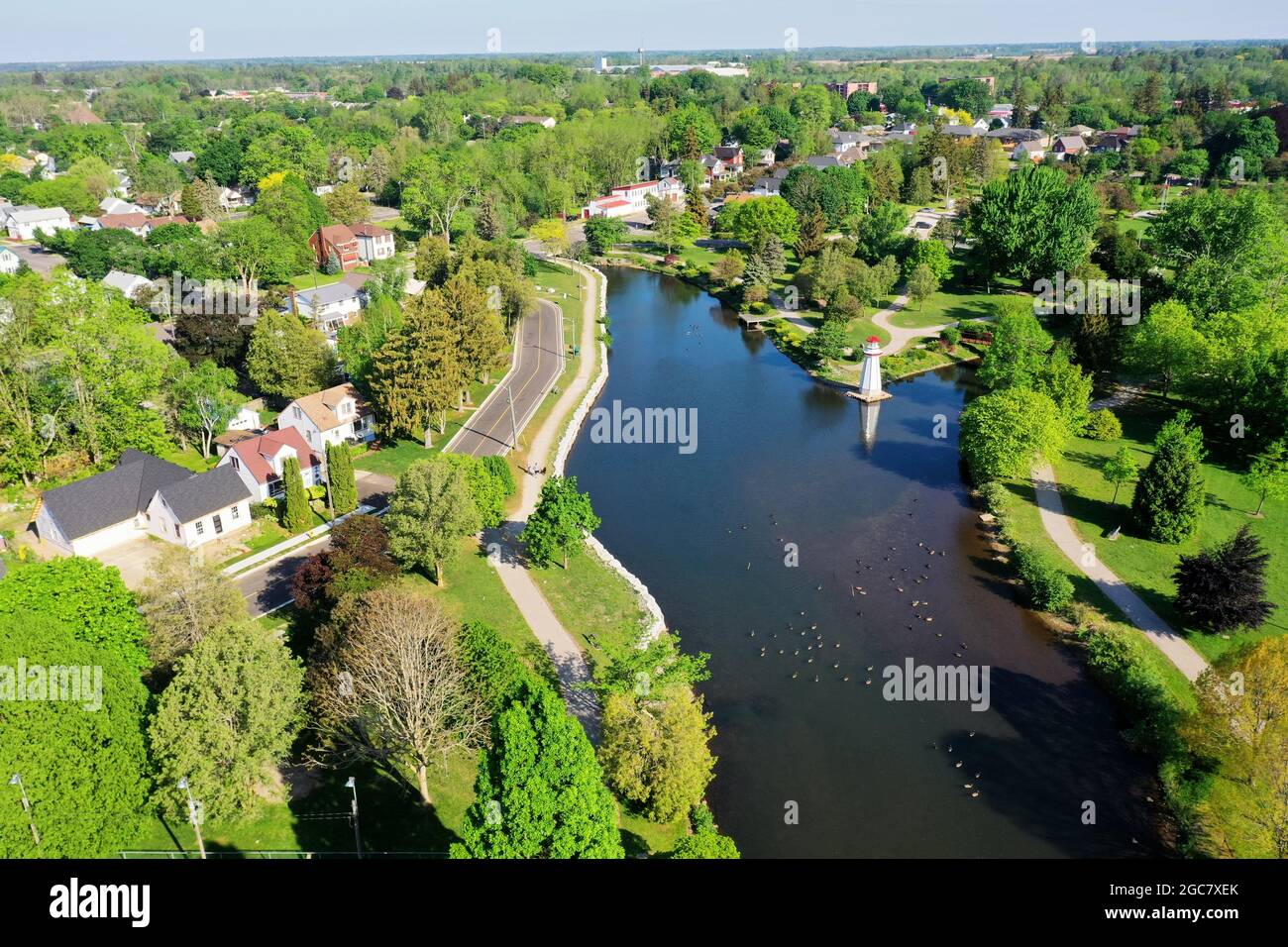An aerial view of Wellington Park in Simcoe, Ontario, Canada Stock ...