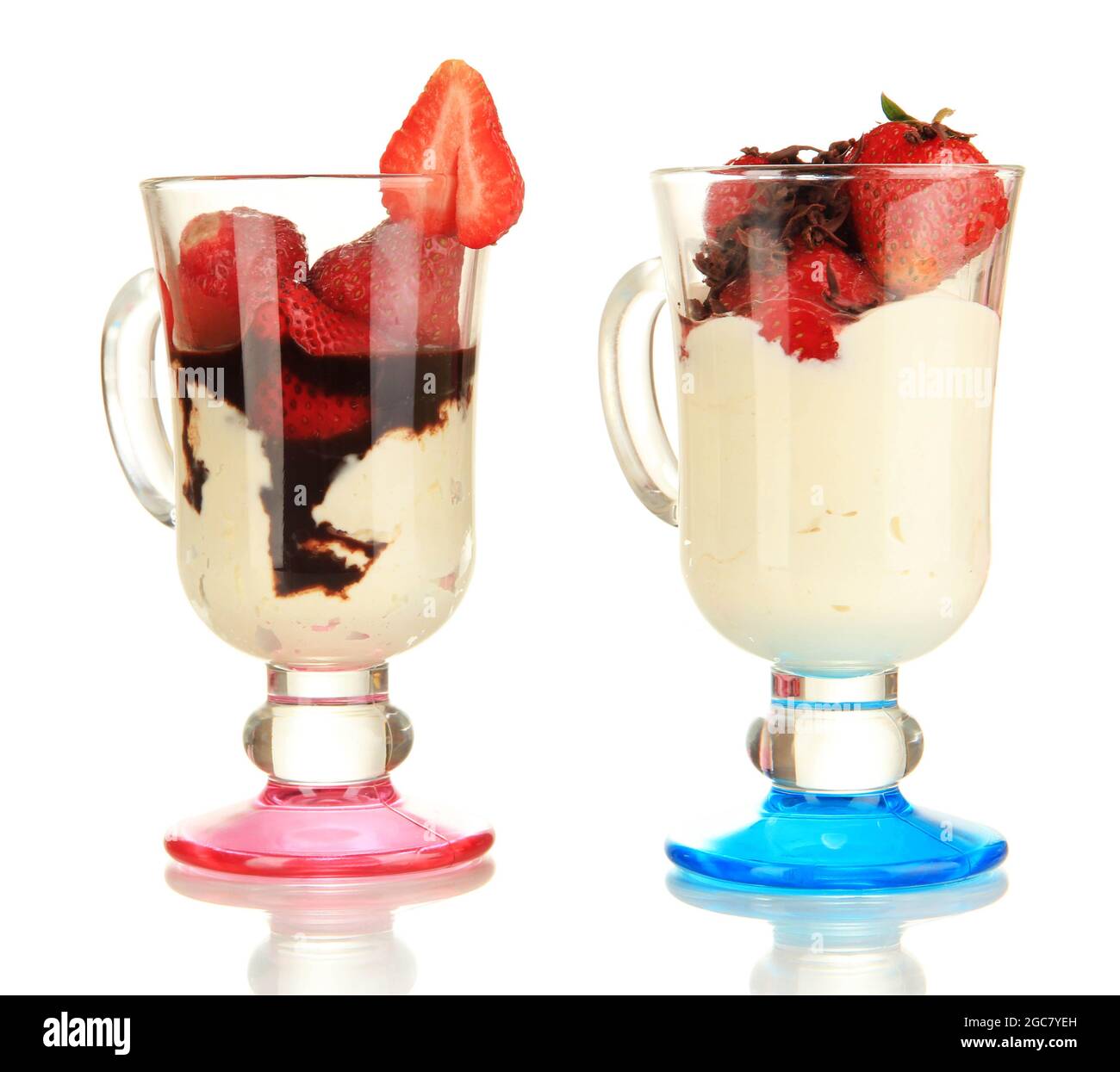 Delicious strawberry desserts in glass vase isolated on white Stock ...