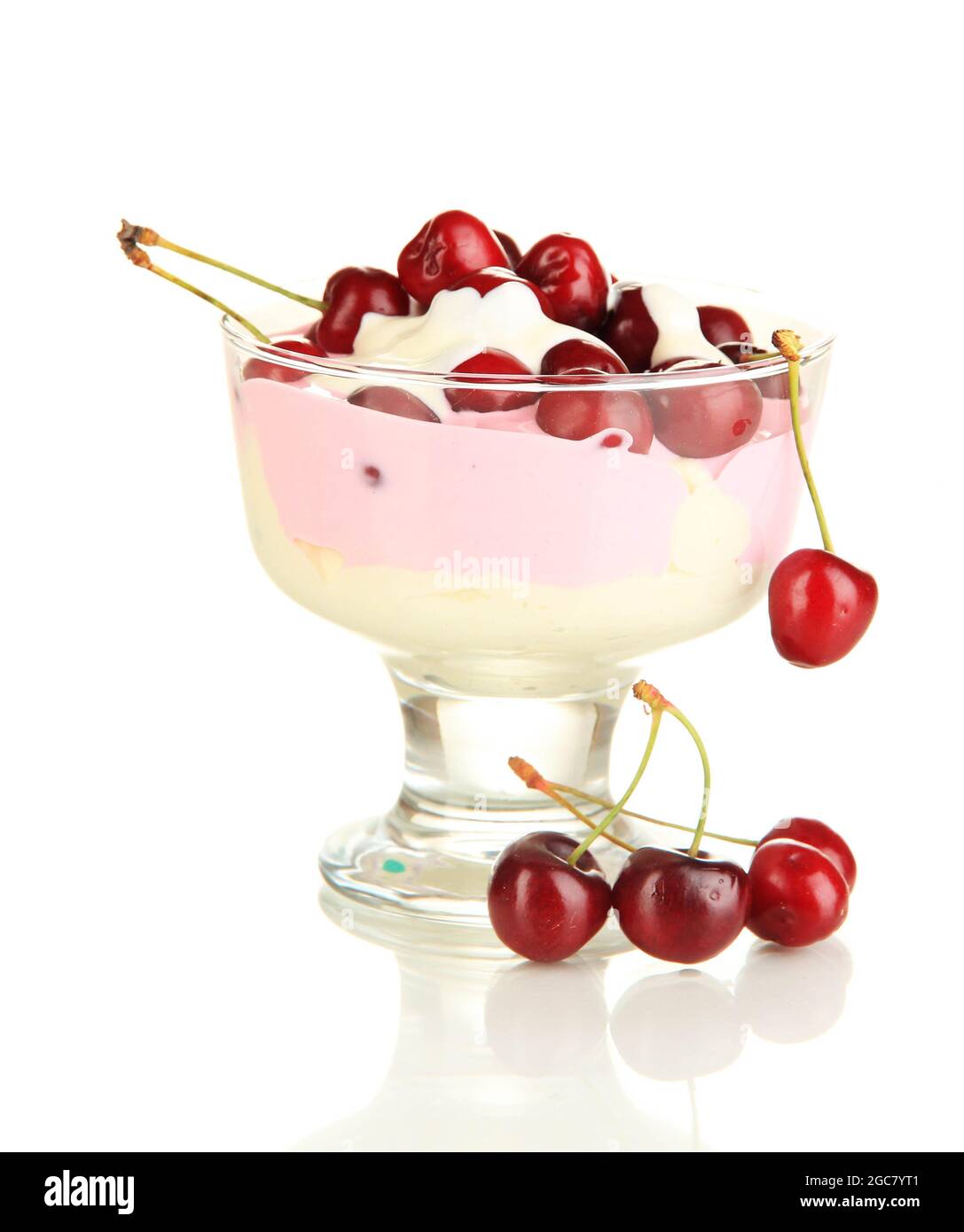 Delicious cherry dessert in glass vase isolated on white Stock Photo ...