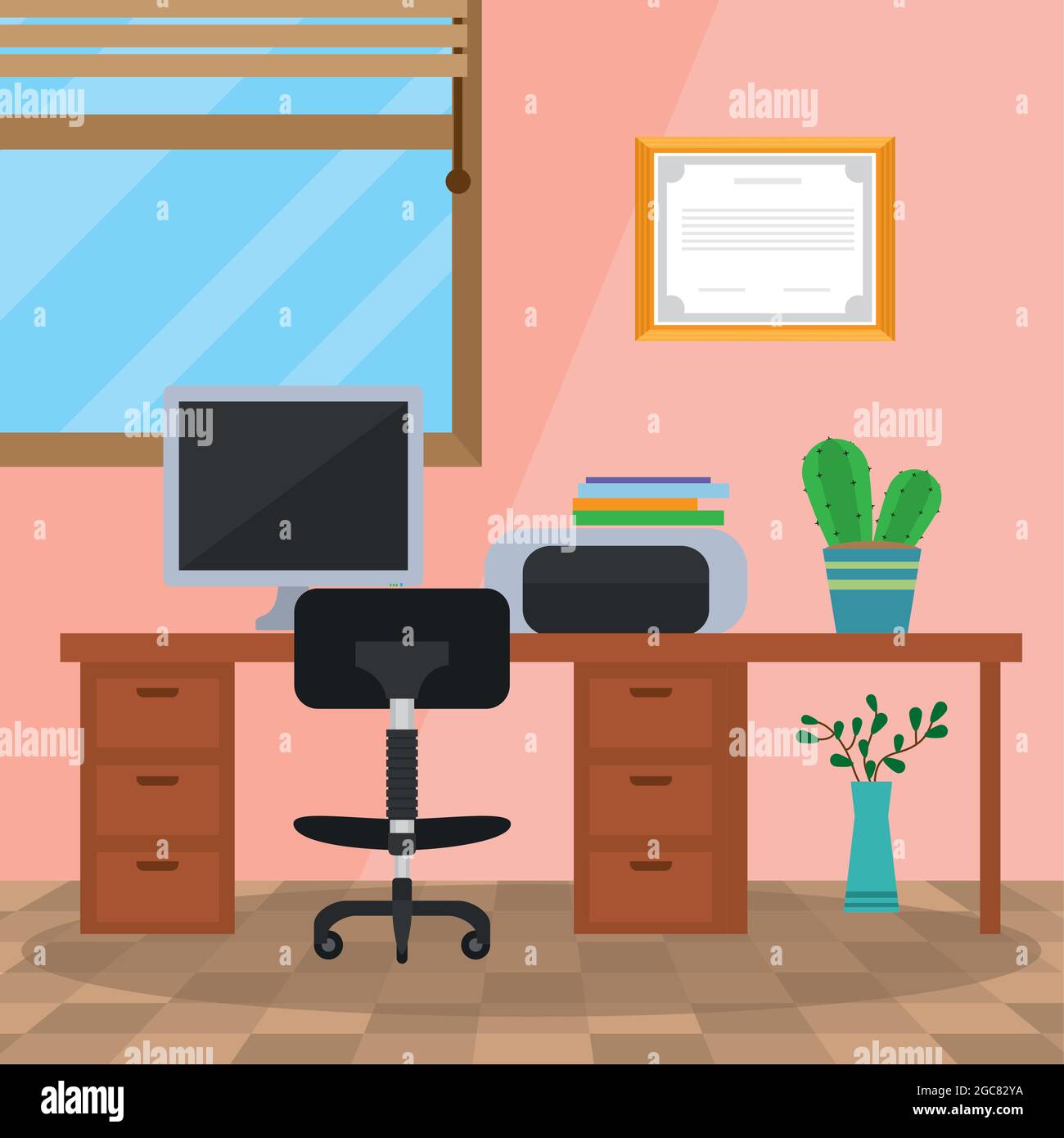 desktop and printer home office scene Stock Vector Image & Art - Alamy