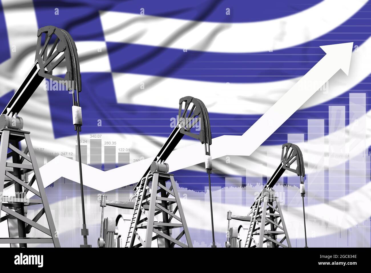 Greece oil industry concept, industrial illustration - rising up chart ...