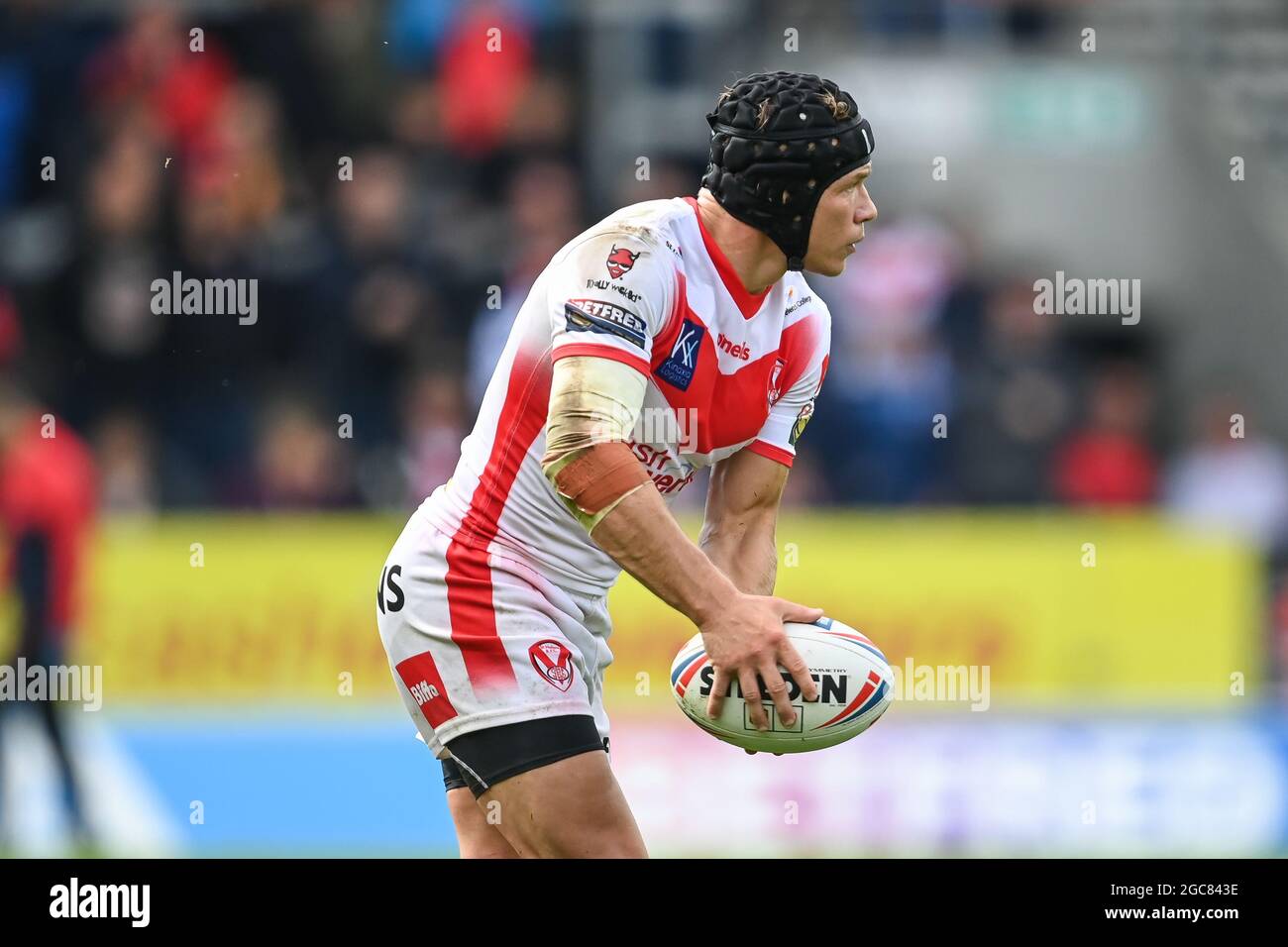 Jonny Lomax (6) of St Helens in action in, on 8/7/2021. (Photo by Craig ...