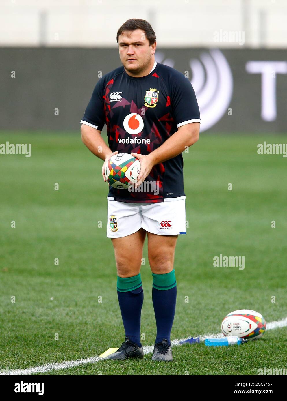 British and Irish Lions' Jamie George warming up before the Castle ...