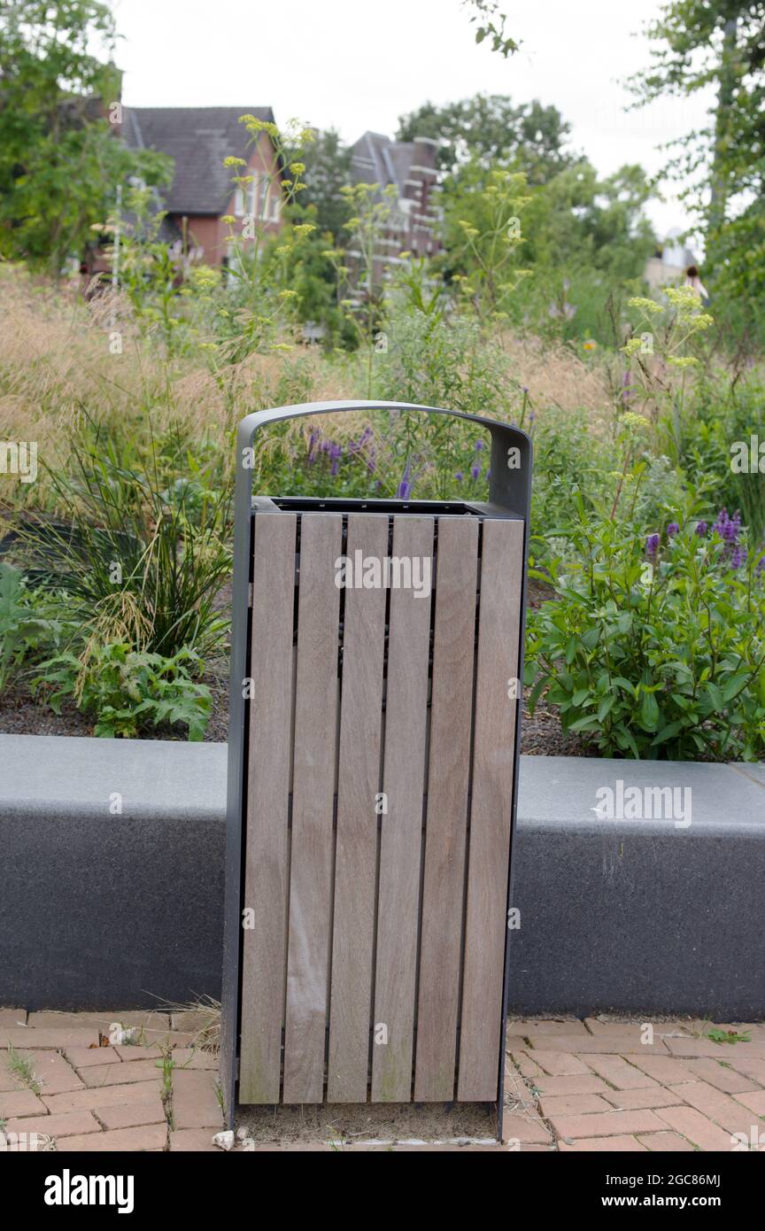 Modern wooden waste bin on the street in the Netherlands Stock Photo ...