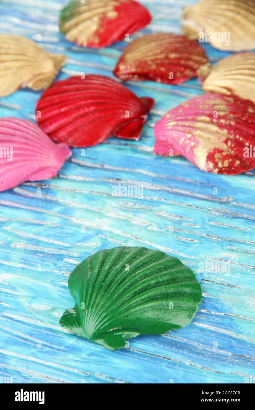 Colorful seashells on bright background Stock Photo - Alamy