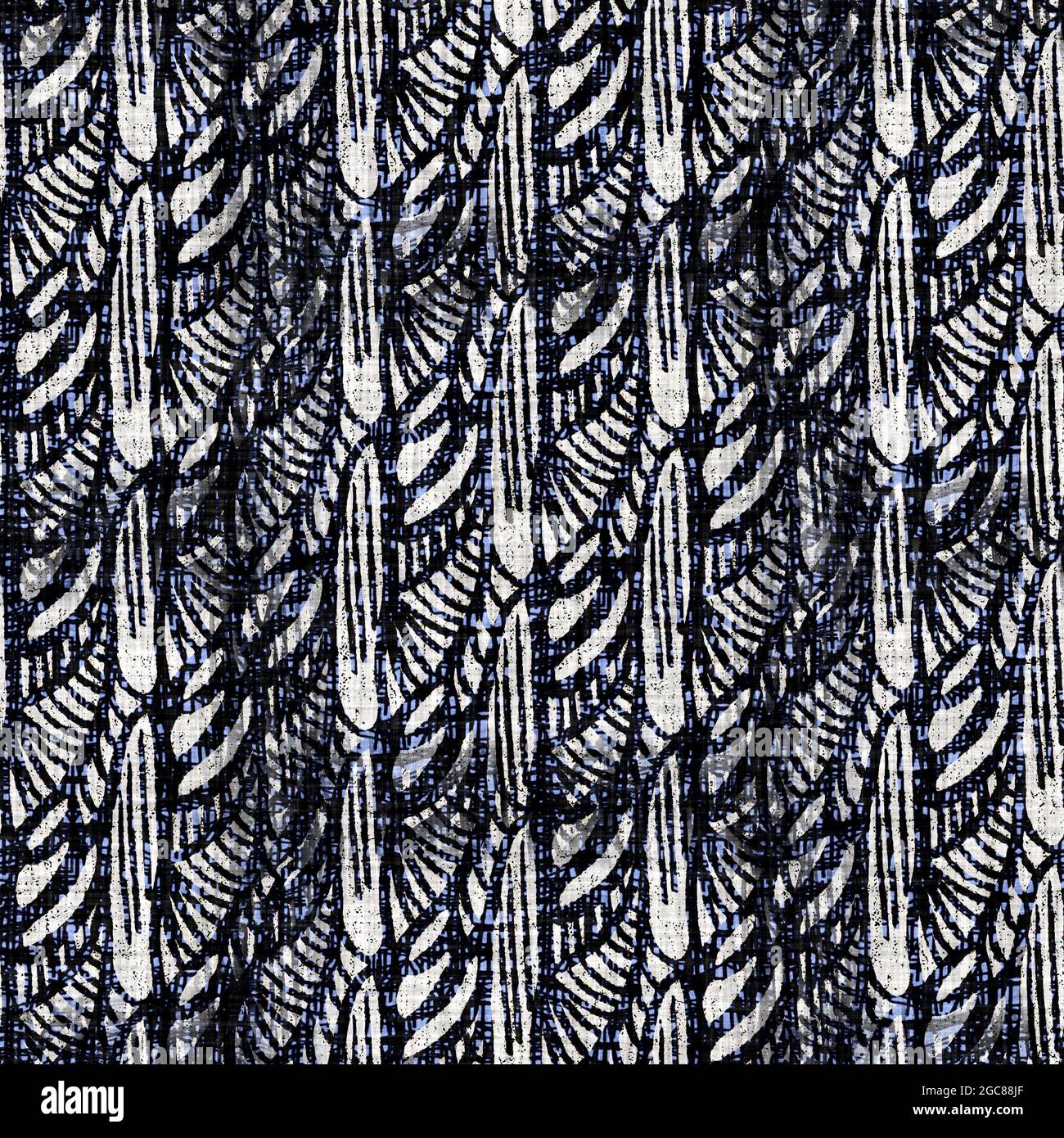 Seamless black white woven cloth floral linen texture. Two tone ...