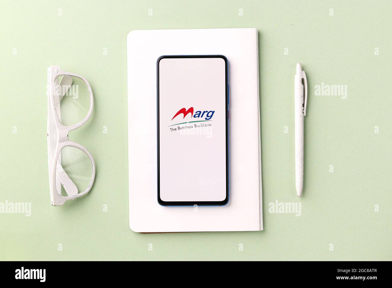 Assam, India - August 6, 2021 : Marg logo on phone screen stock image ...