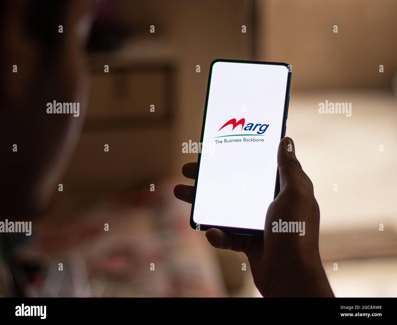 Assam, India - August 6, 2021 : Marg logo on phone screen stock image ...