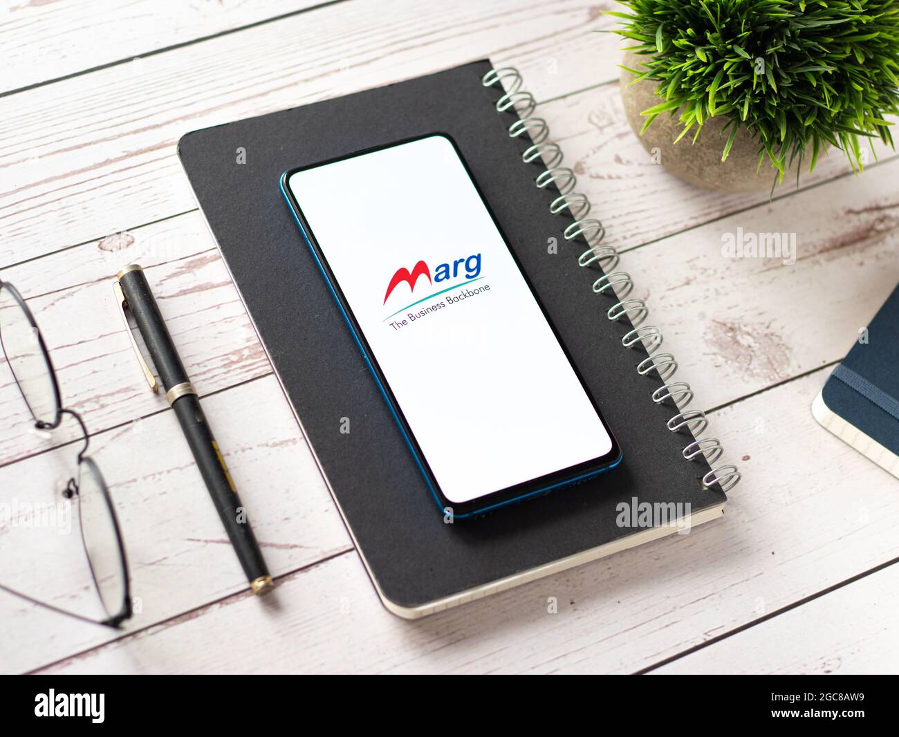 Assam, India - August 6, 2021 : Marg logo on phone screen stock image ...