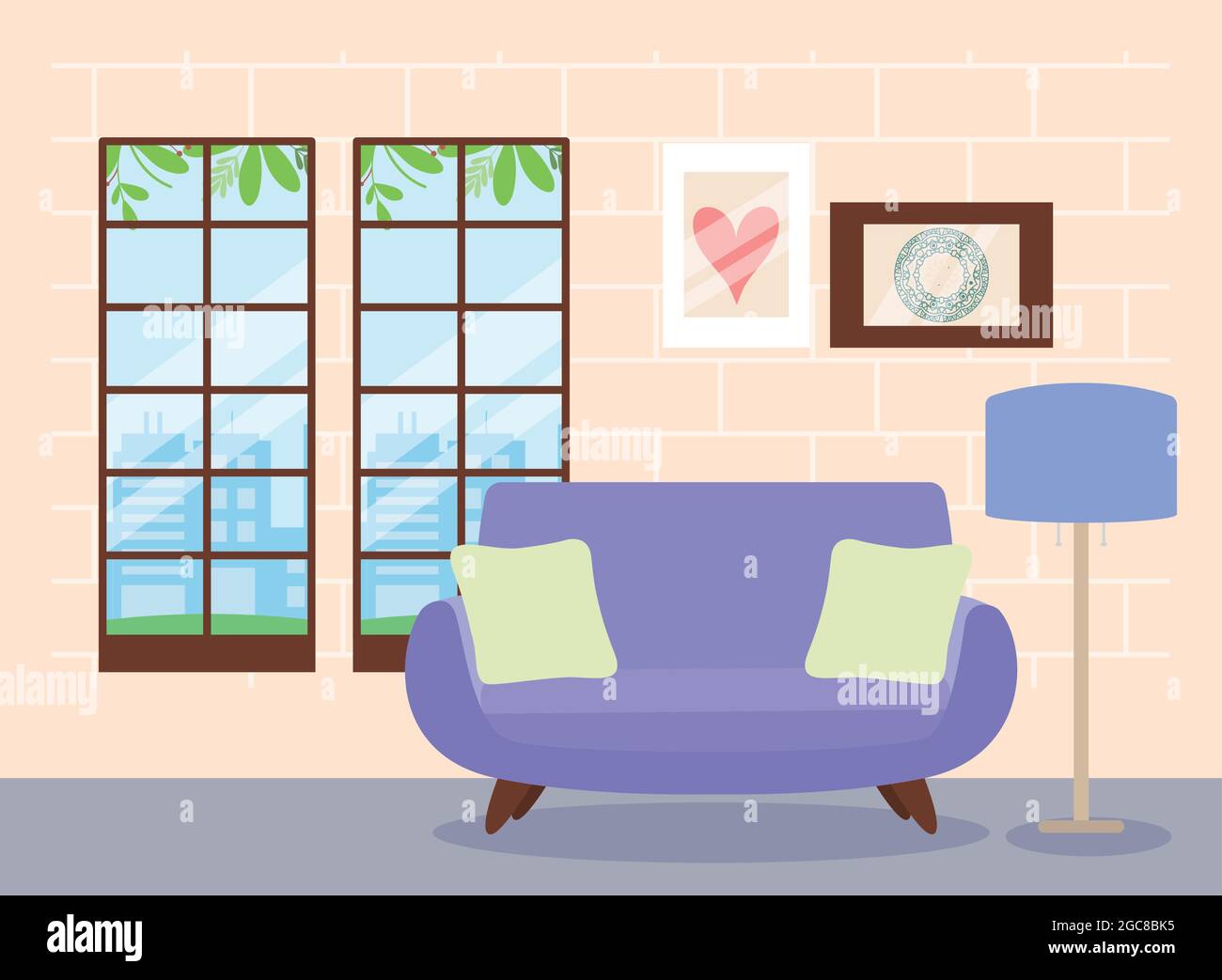 purple couch in livingroom scene Stock Vector Image & Art - Alamy