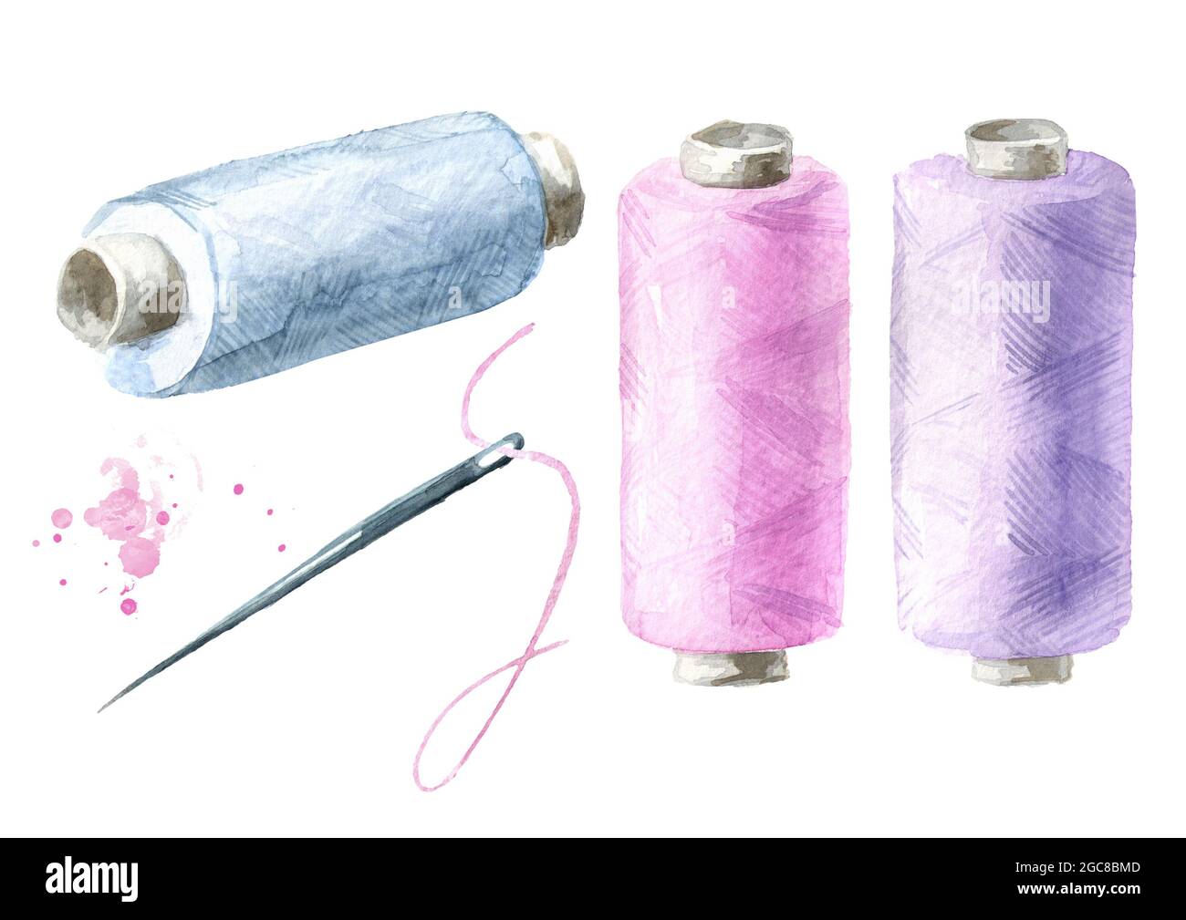 Spool of thread and needle set. Watercolor hand drawn illustration ...