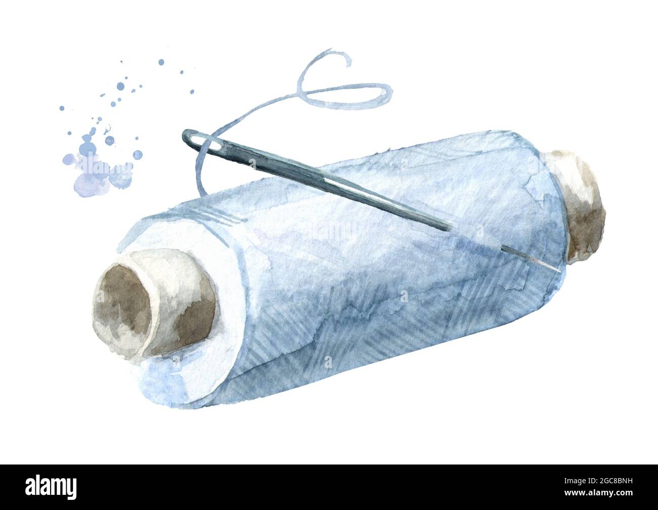 Spool of thread with needle. Watercolor hand drawn illustration ...