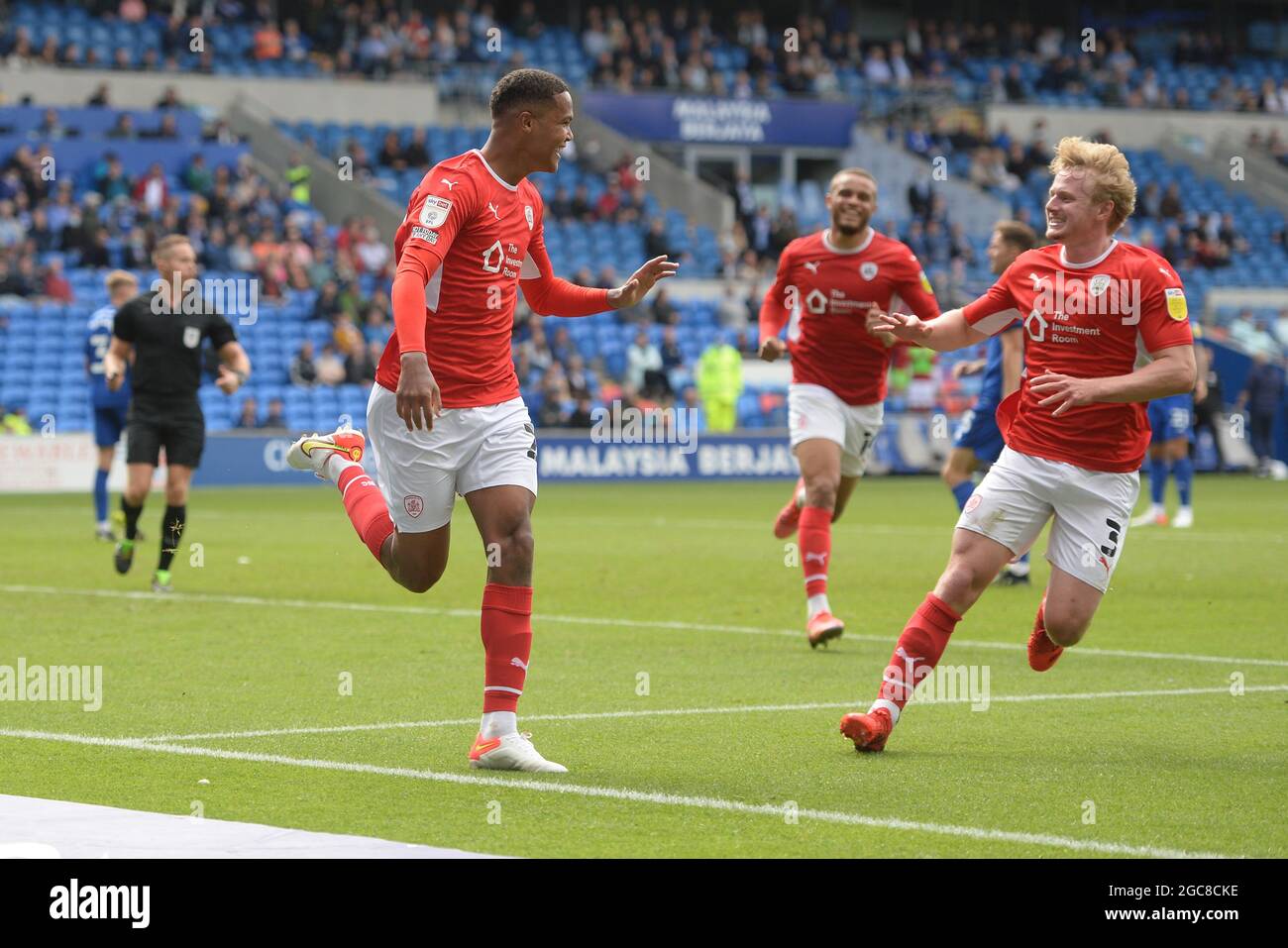 CARDIFF, UK. AUG 7TH Toby Sibbick of Barnsley celebrates after scoring ...