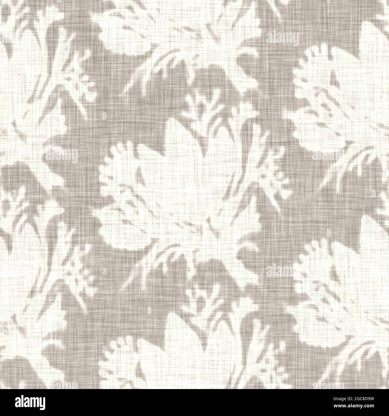 Hand drawn grey flower motif linen texture. Whimsical garden seamless ...