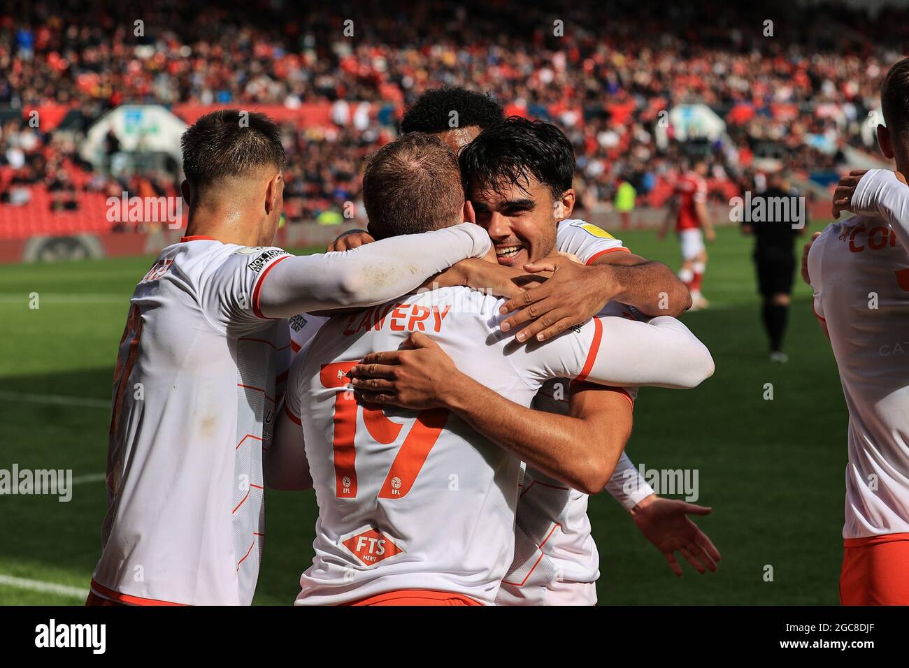 Shayne Lavery #19 of Blackpool celebrates his goal to make it 1-1 Stock ...