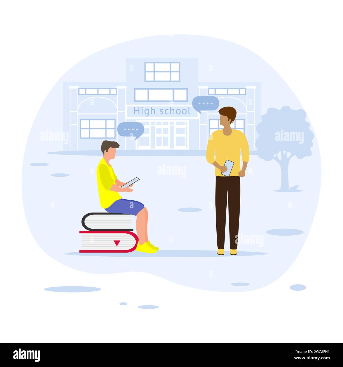 Vector illustration Back to school. High school students Teenage school ...