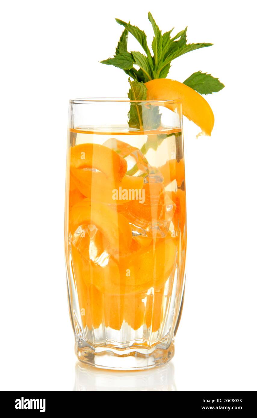 Glass of fruit drink with ice cubes isolated on white Stock Photo - Alamy