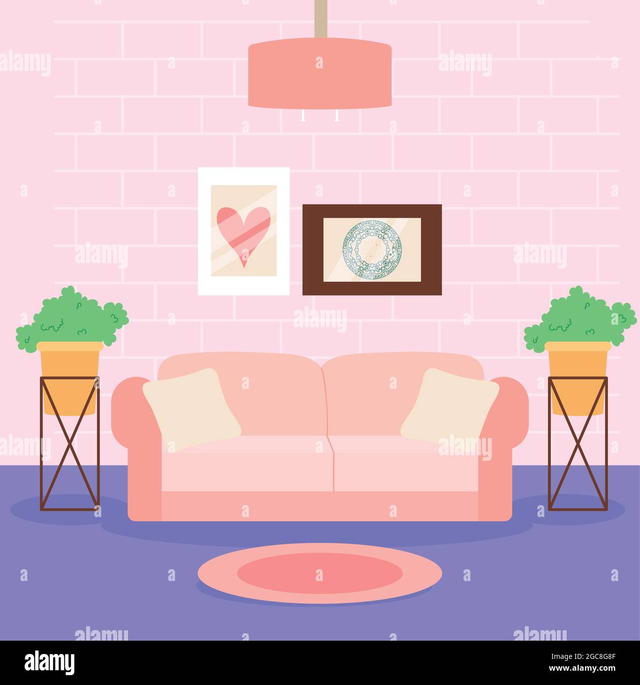pink couch in livingroom scene Stock Vector Image & Art - Alamy