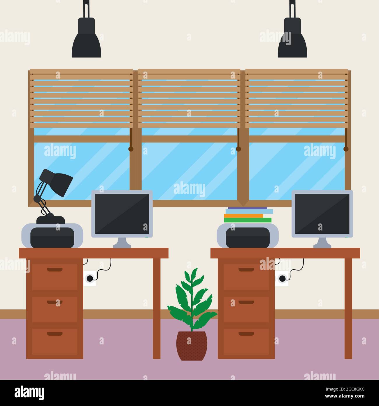 desks and desktops office scene Stock Vector Image & Art - Alamy