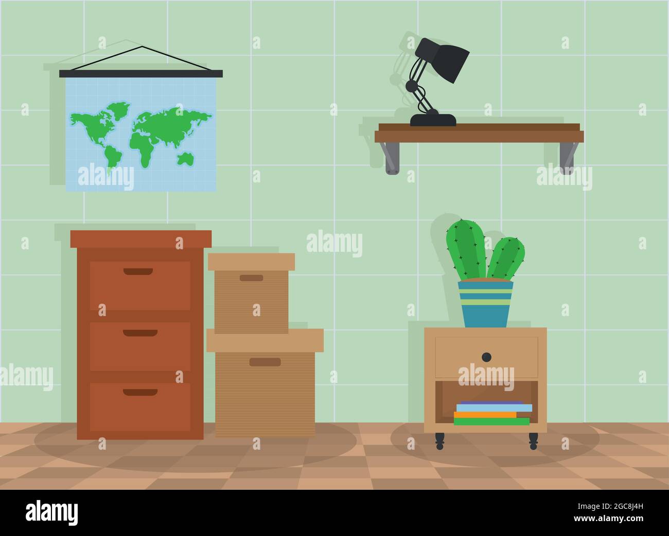 boxes and drawers home office scene Stock Vector Image & Art - Alamy