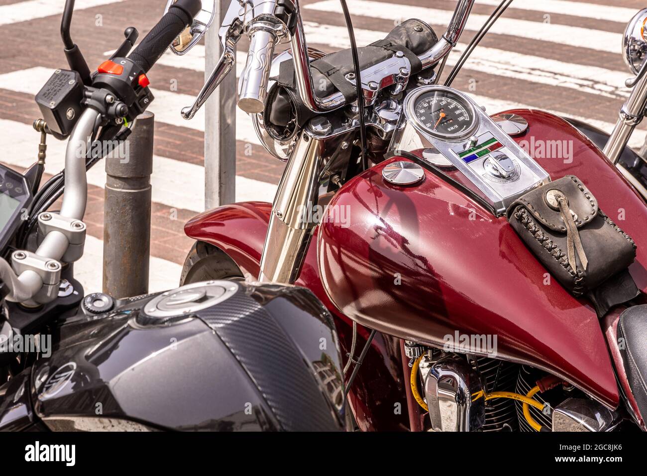Closeup shot of modern classic motorbikes in a street Stock Photo - Alamy