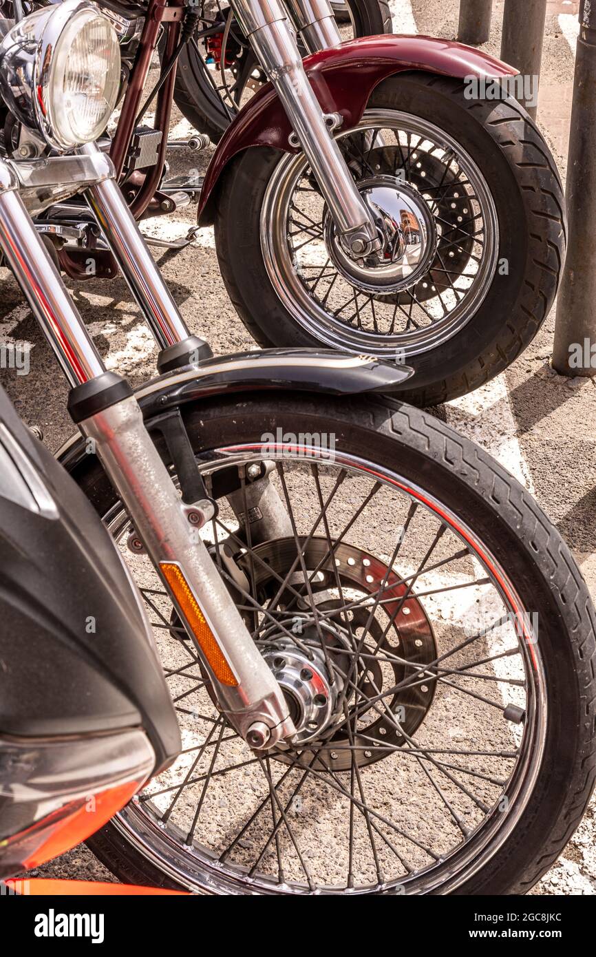Vertical shot of details of modern classic motorbikes Stock Photo - Alamy
